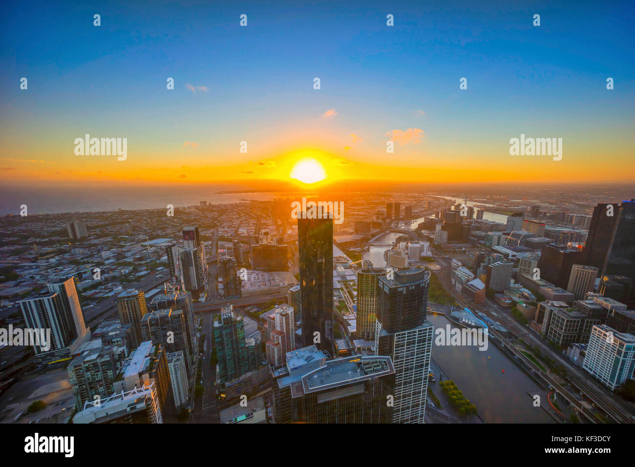 Aerial view of dramatic sunset at Melbourne city skyline Stock Photo ...
