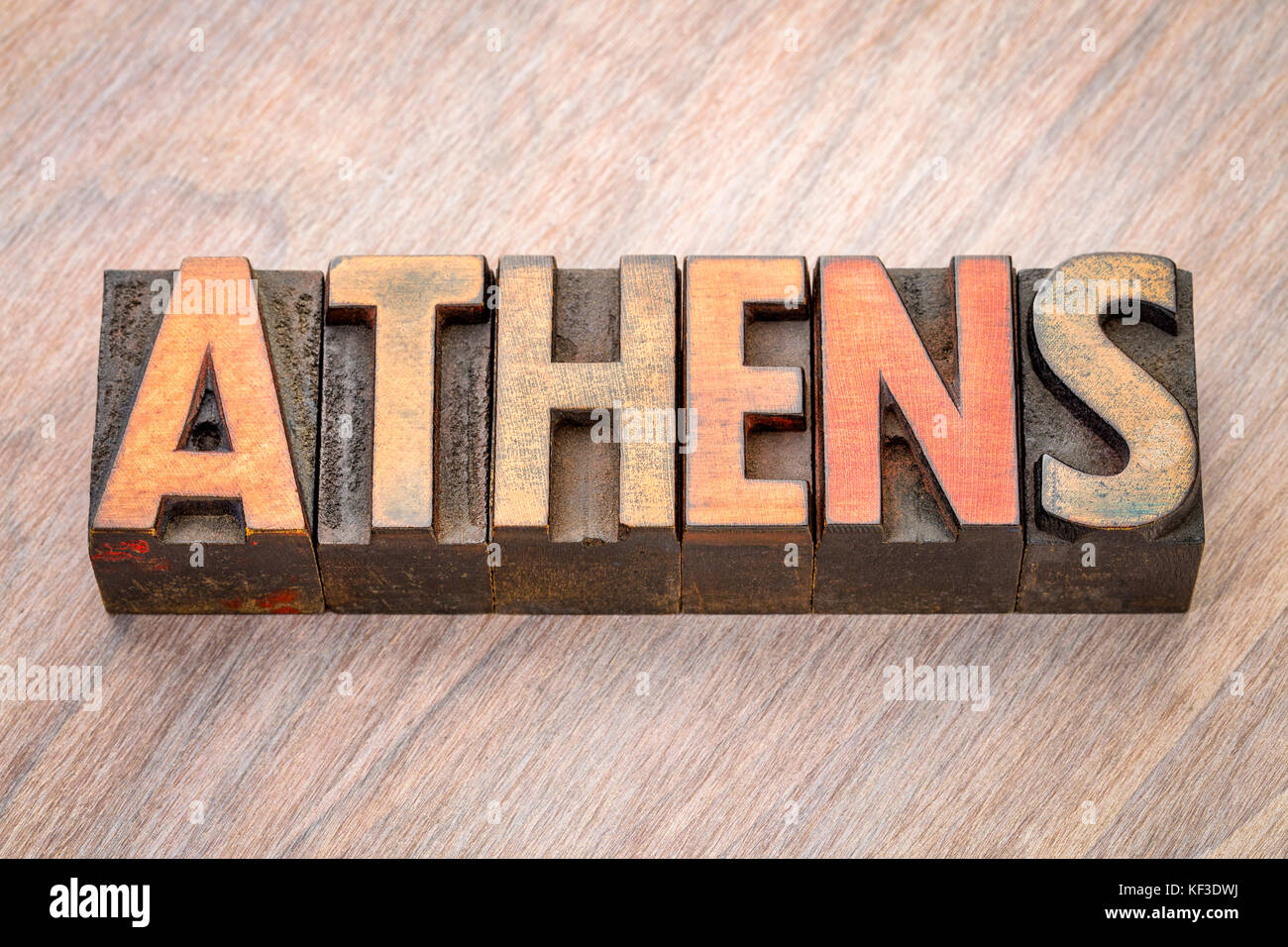 Athens word abstract in vintage letterpress wood type printing blocks ...