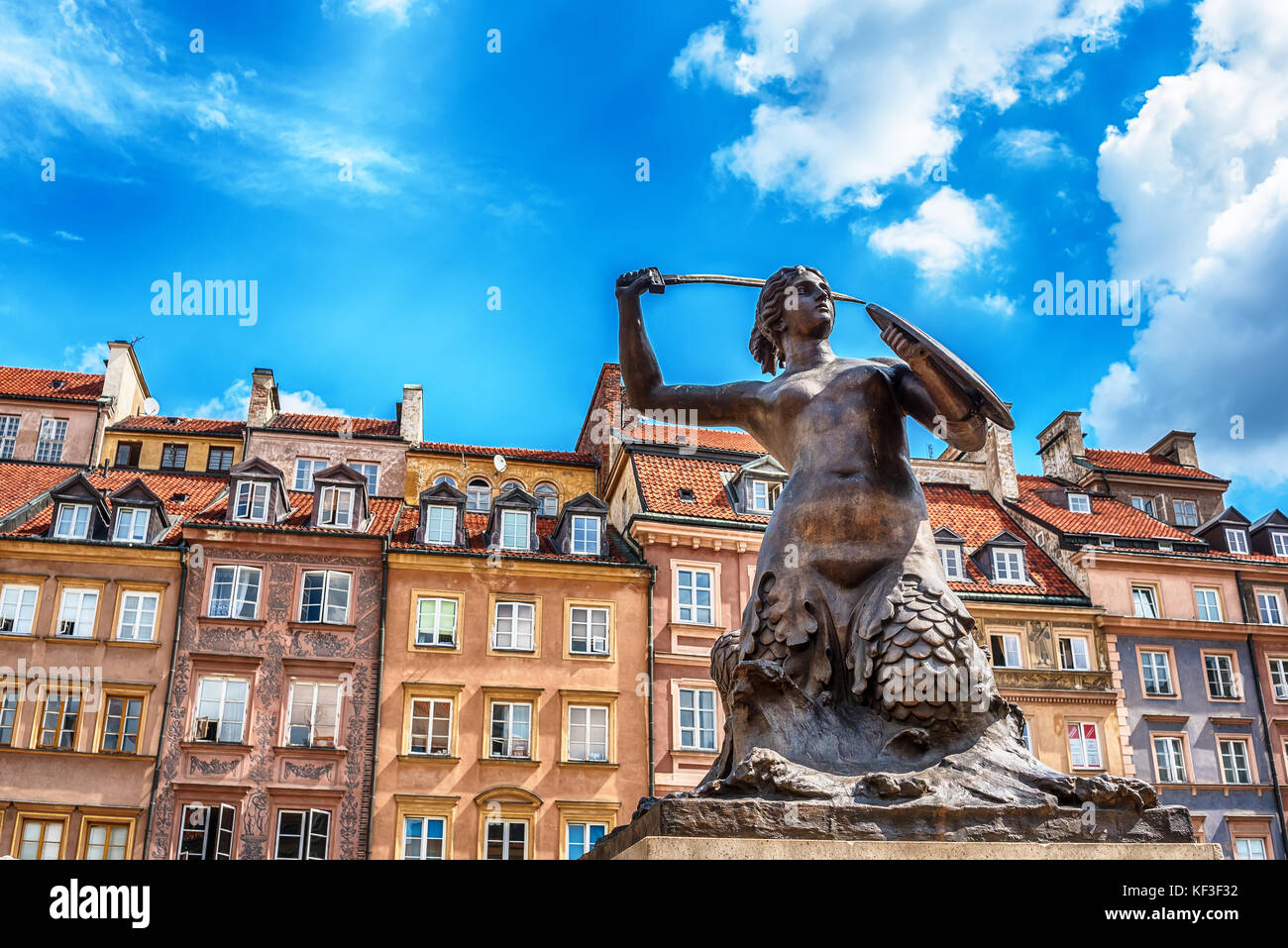 The Statue of Mermaid of Warsaw, Polish Syrenka Warzawska, a symbol of ...