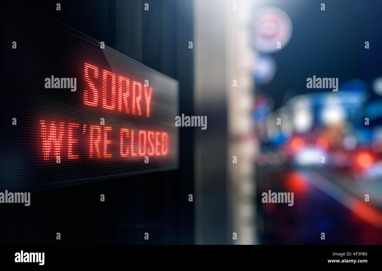 LED Display - Sorry we're closed Signage Stock Photo - Alamy