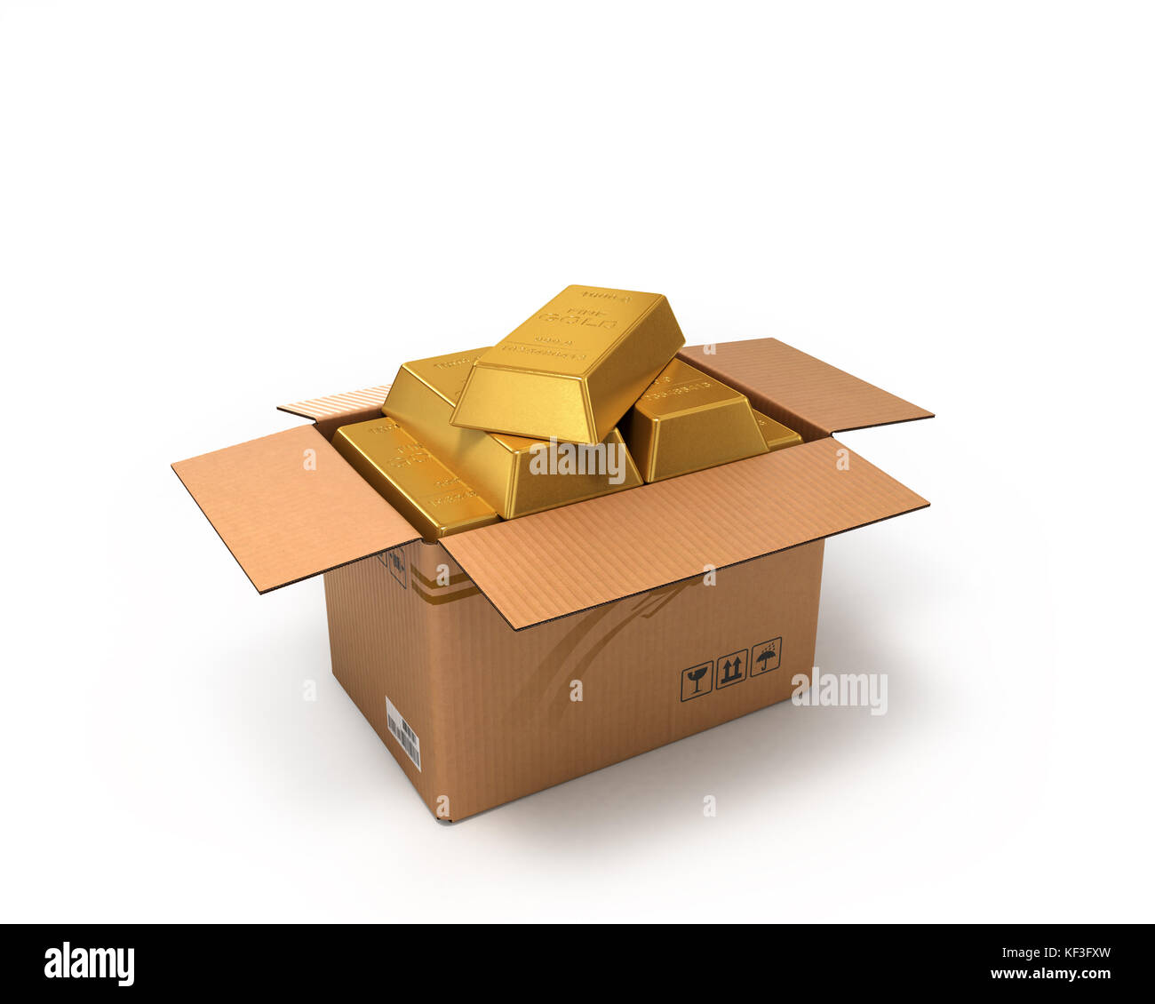 Gold in a cardboard box isolated on white background Stock Photo - Alamy