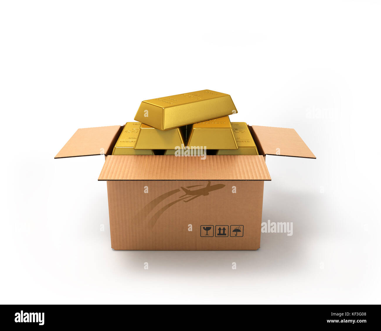 Gold in a cardboard box isolated on white background Stock Photo - Alamy