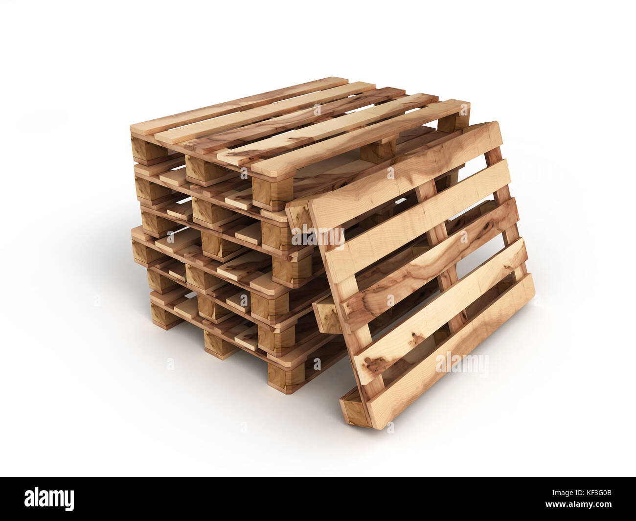Stack of three wooden pallets One pallet near Isolated on white Stock ...