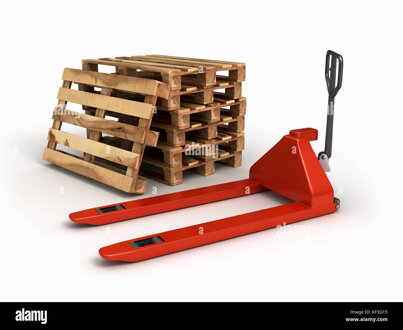 pedestrian stacker for pallets and pallets lying near isolated on white ...