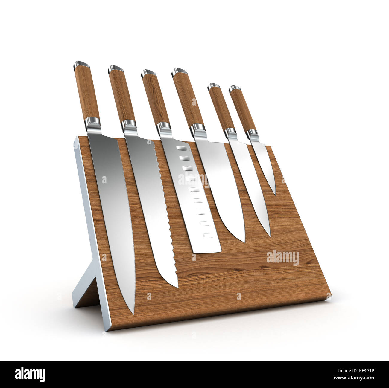 set of knives on a magnetic base isolated on white background Stock ...