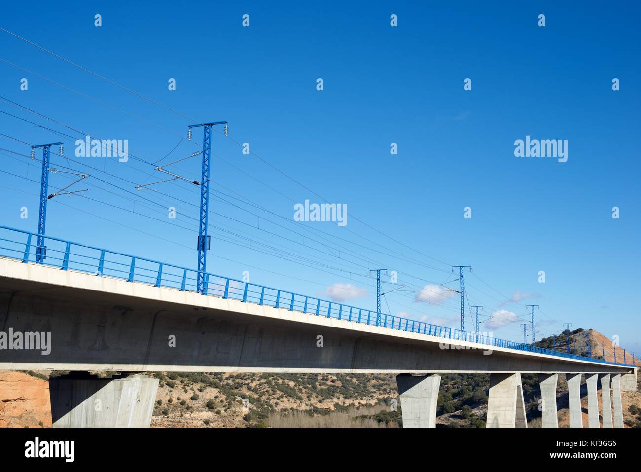 view of a high-speed viaduct in Sagides, Soria, Castilla Leon, Spain ...