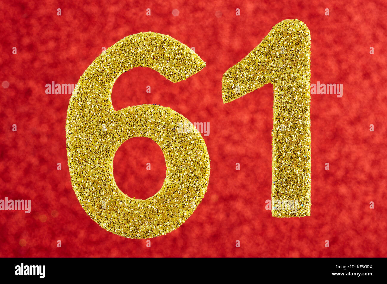 Number sixty-one yellow color over a red background. Anniversary ...