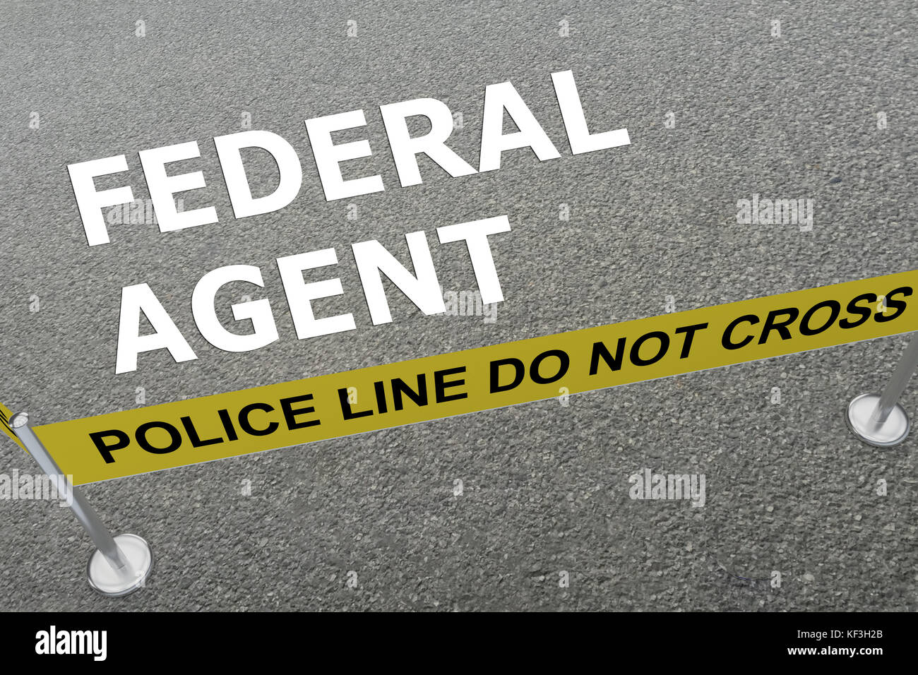 3D illustration of "FEDERAL AGENT" title on the ground in a police ...