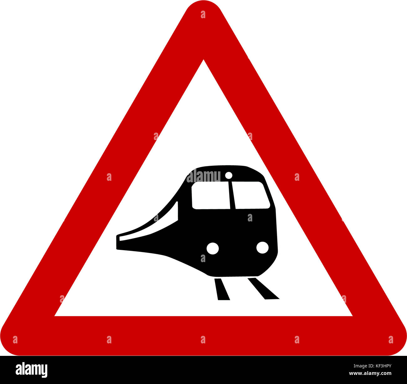 Warning sign with train symbol Stock Photo - Alamy