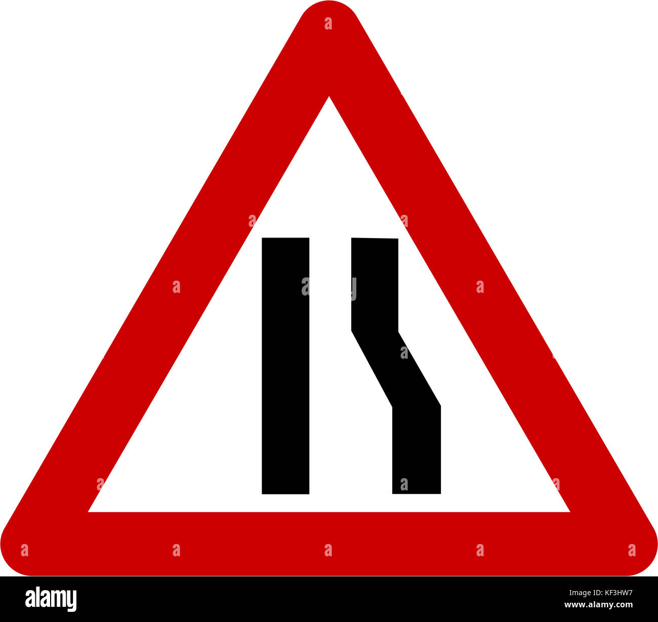 Warning sign with narrow road on right symbol Stock Photo - Alamy