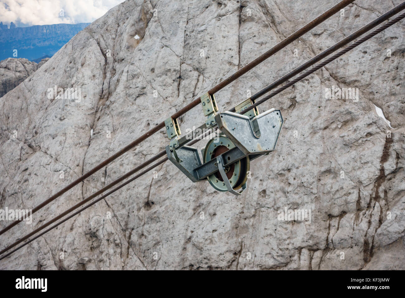 Close-up of cable car wheel against vertical rock Stock Photo - Alamy