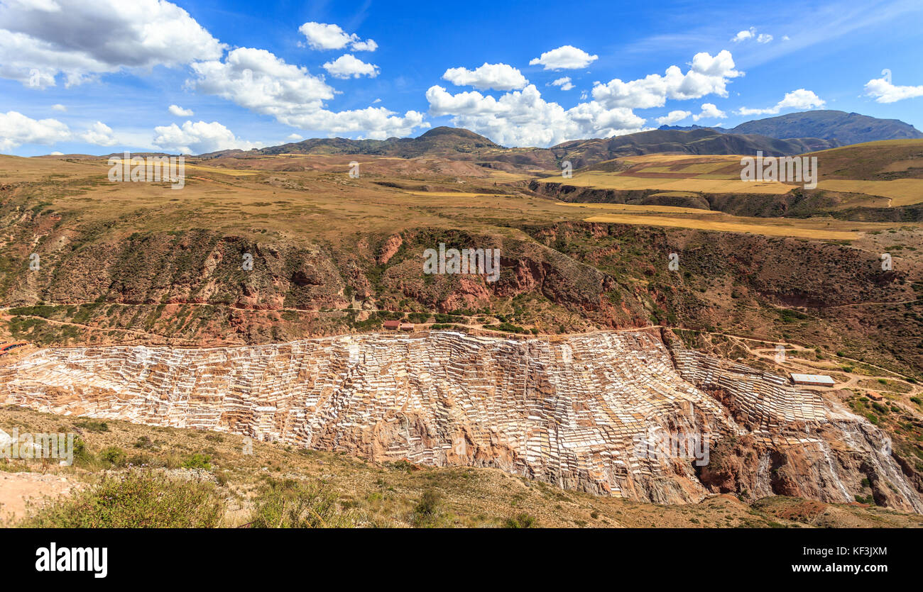 Peruvian andes landscape with salt mines and basins of Salineras, Maras ...