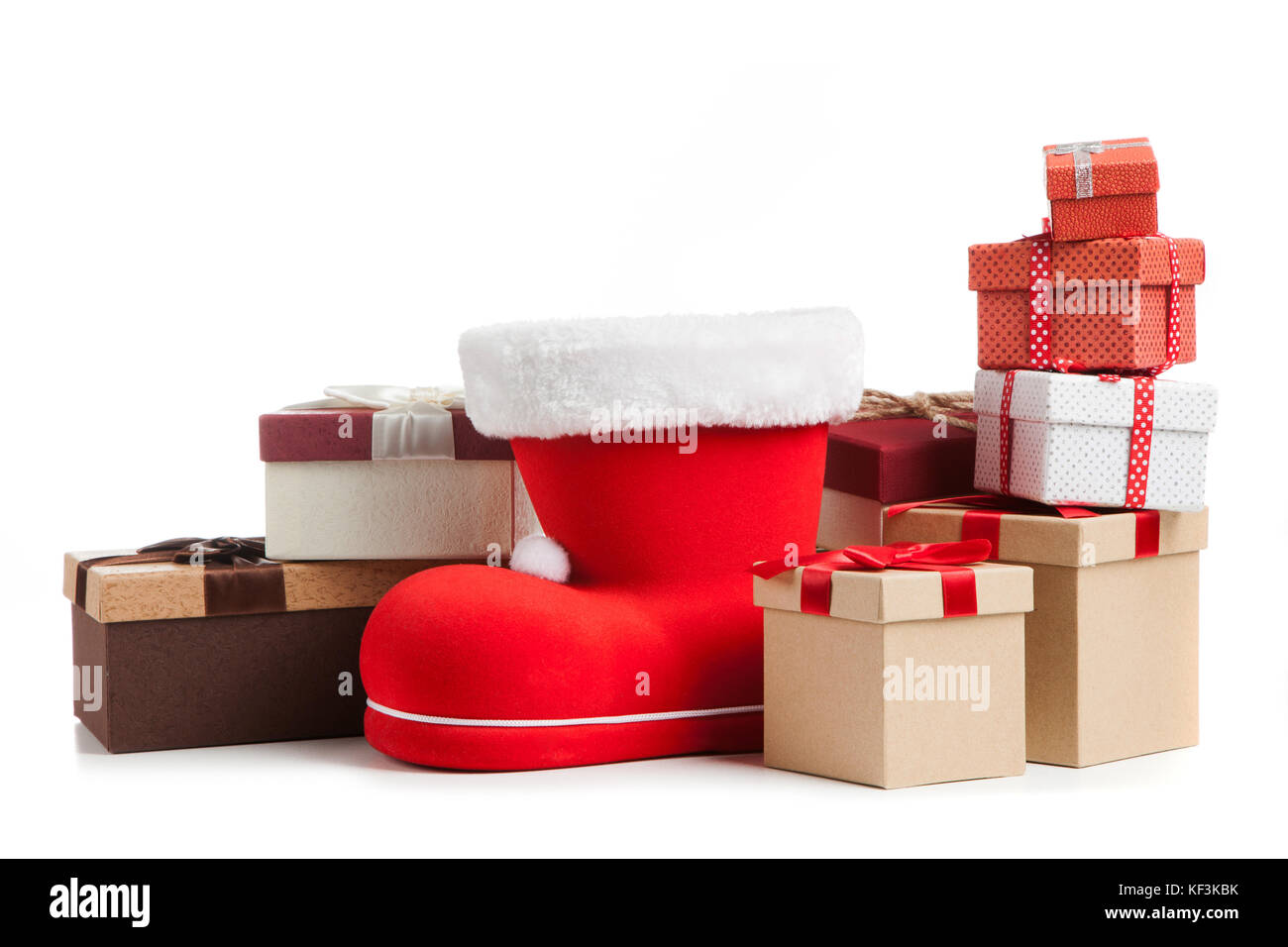 Santa's shoe on white background Stock Photo - Alamy