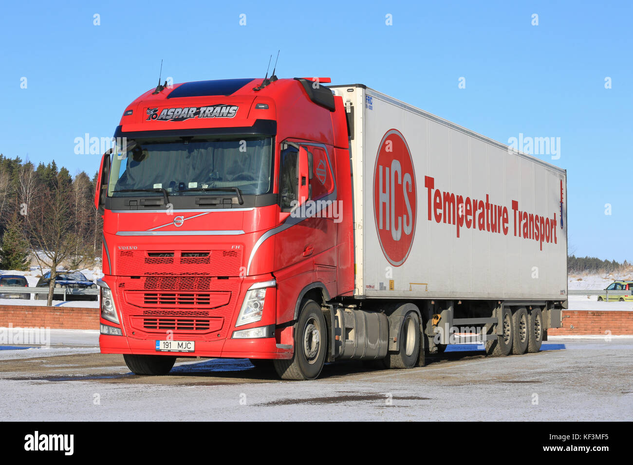 SALO, FINLAND - FEBRUARY 27, 2016: Red Volvo FH semi for temperature ...