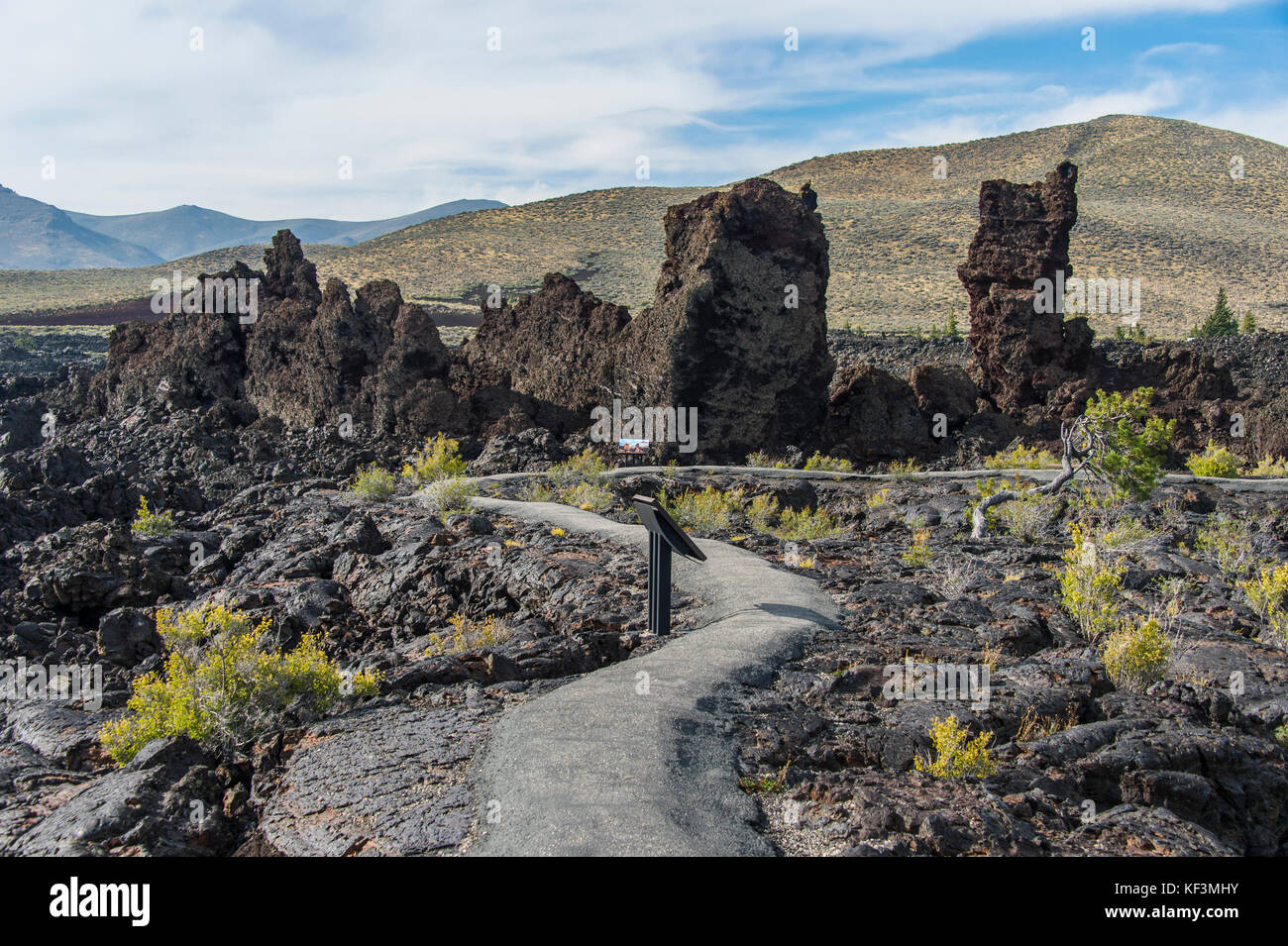Walkway through cold lava in the Craters of the moon National Park ...