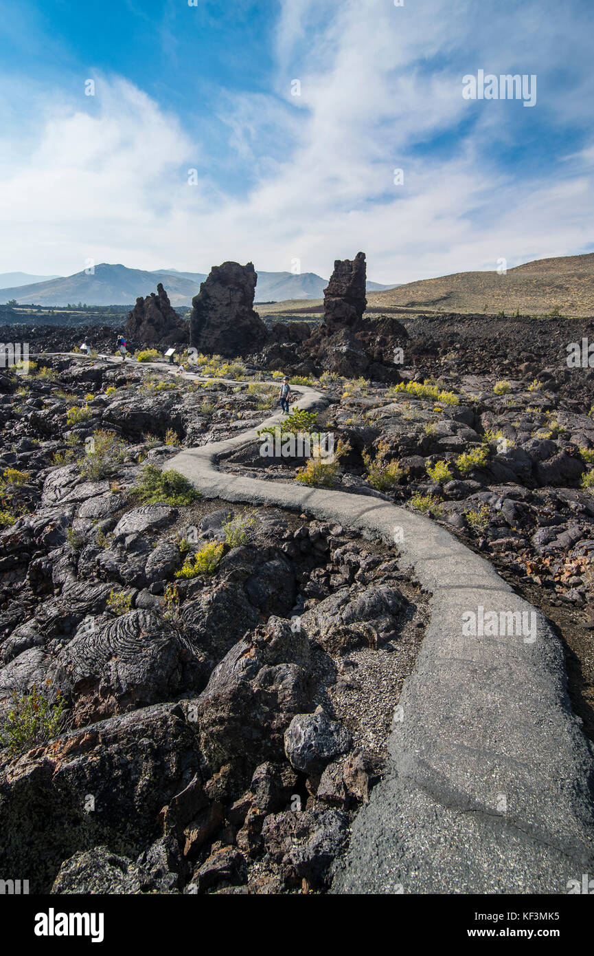 Walkway through cold lava in the Craters of the moon National Park ...