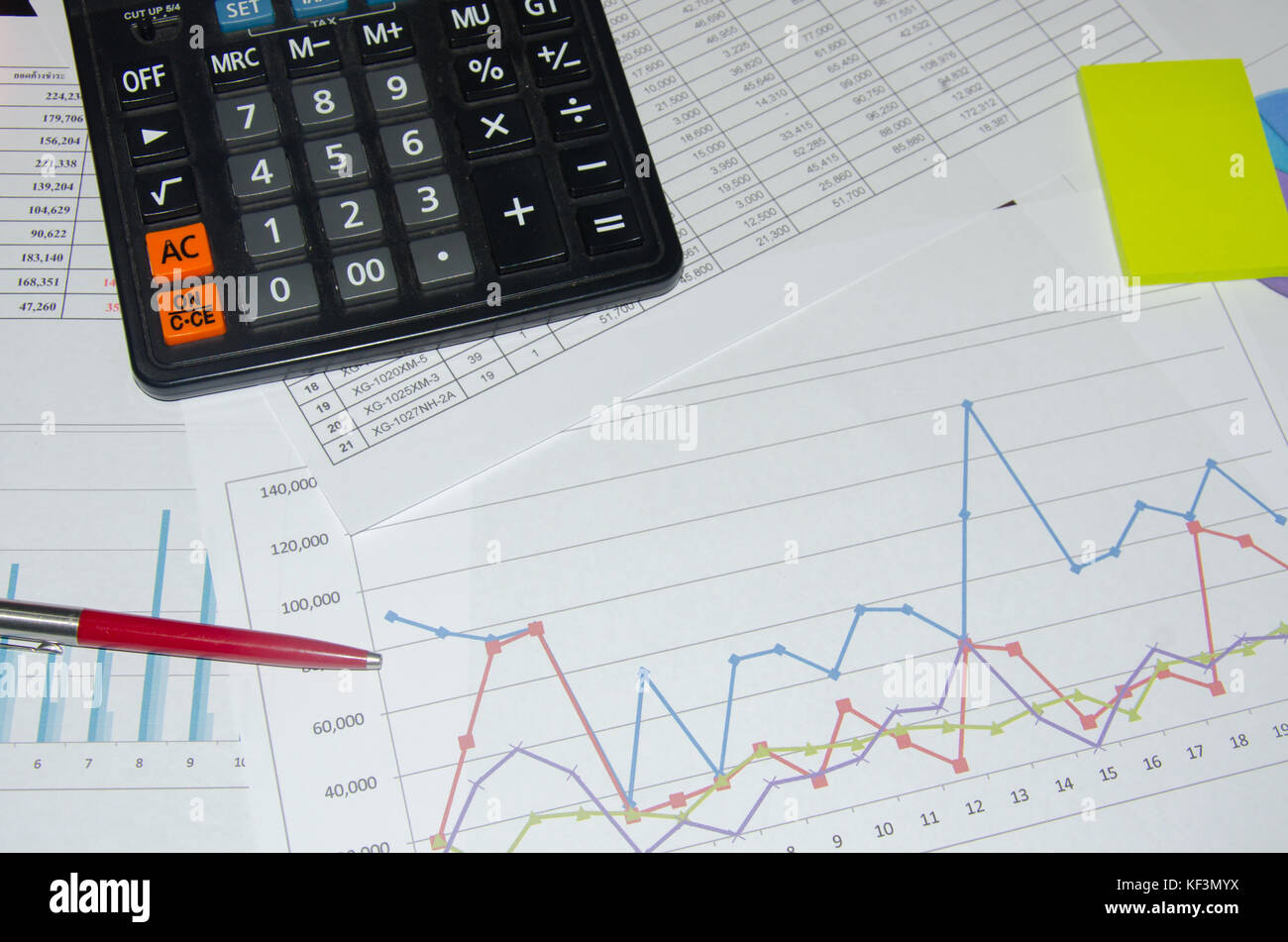 business documents finance over papers with numbers and charts. View ...