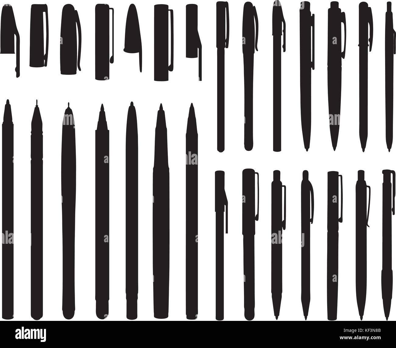 Set of different ballpoint pens isolated on white Stock Vector Image ...