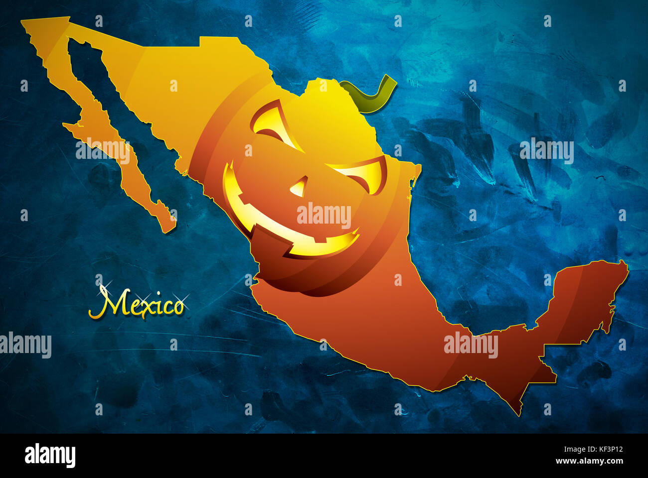 Mexico halloween map illustration with pumpkin face Stock Photo - Alamy