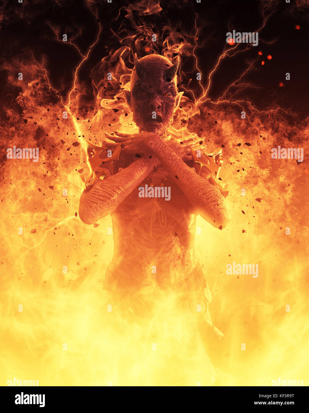 A demon woman burns in a hellfire 3d illustration Stock Photo - Alamy