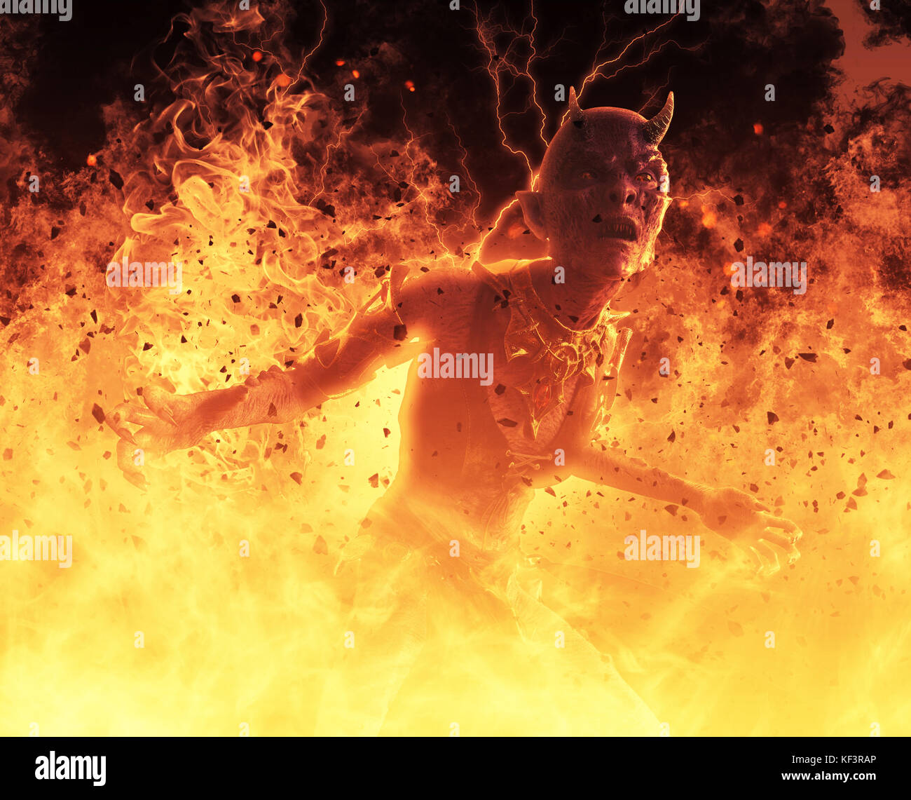 A demon woman burns in a hellfire 3d illustration Stock Photo - Alamy