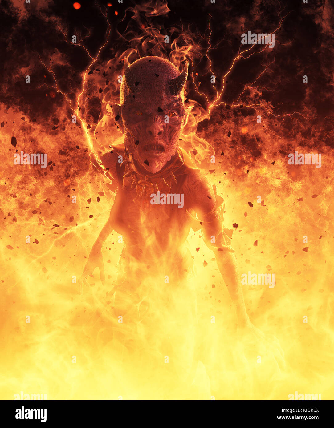 A demon woman burns in a hellfire 3d illustration Stock Photo - Alamy