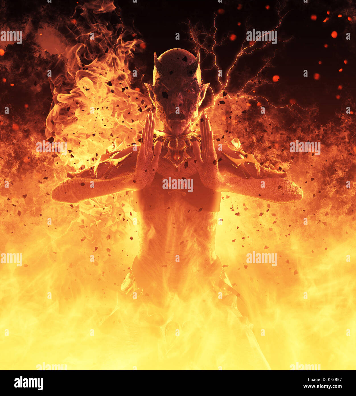 A demon woman burns in a hellfire 3d illustration Stock Photo - Alamy