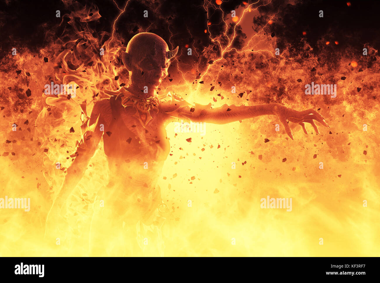 A demon woman burns in a hellfire 3d illustration Stock Photo - Alamy