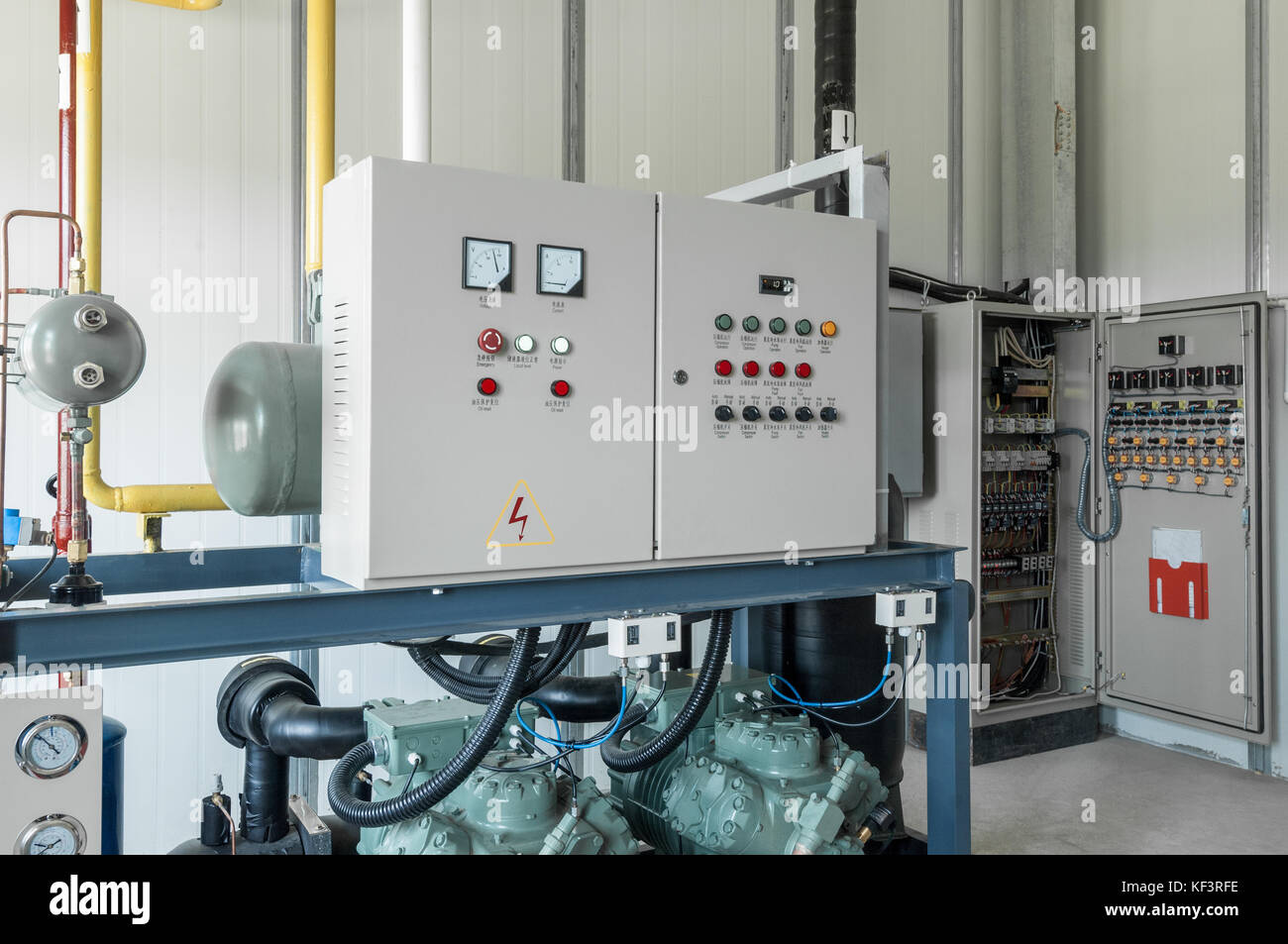 room with control box and distribution. panel switchgear for compressor ...