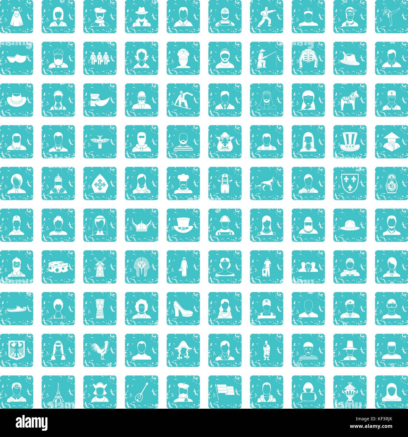 100 folk icons set grunge blue Stock Vector Image & Art - Alamy