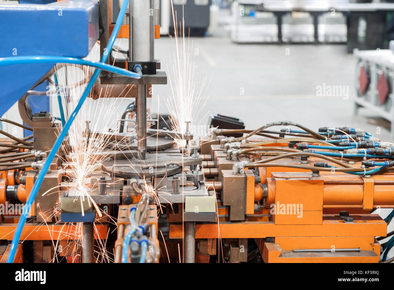 Industrial welding machines in the workshop, in the process of work and ...