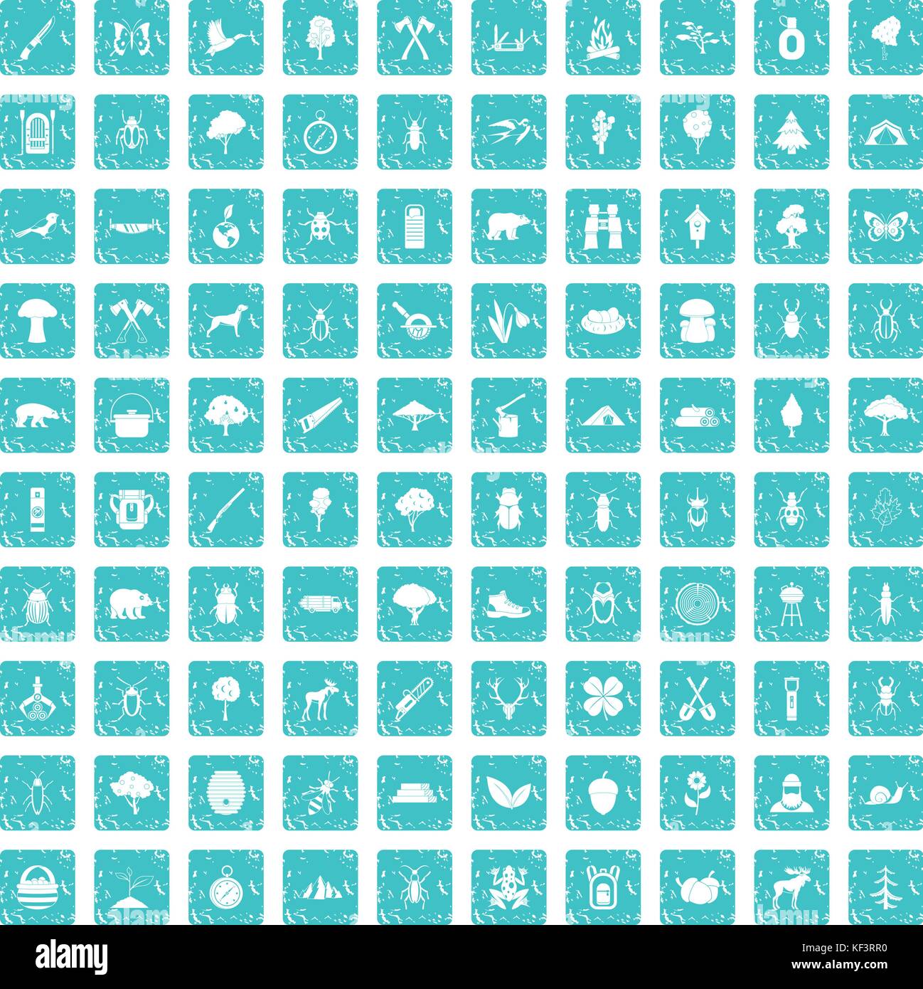 100 forest icons set grunge blue Stock Vector Image & Art - Alamy