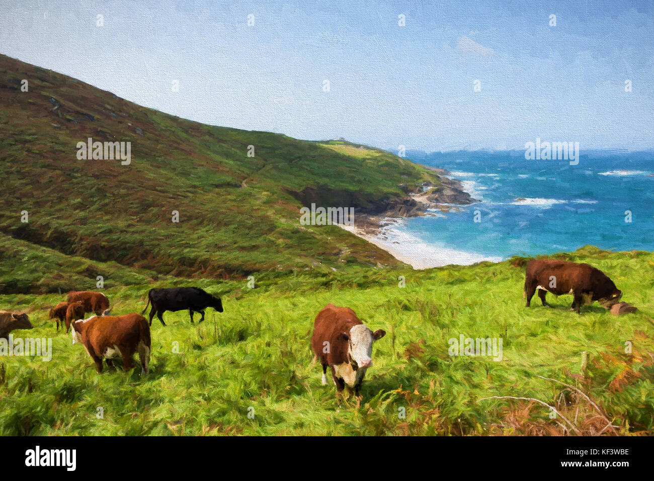 Cornish coast and countryside Portheras Cove Cornwall south west of St ...