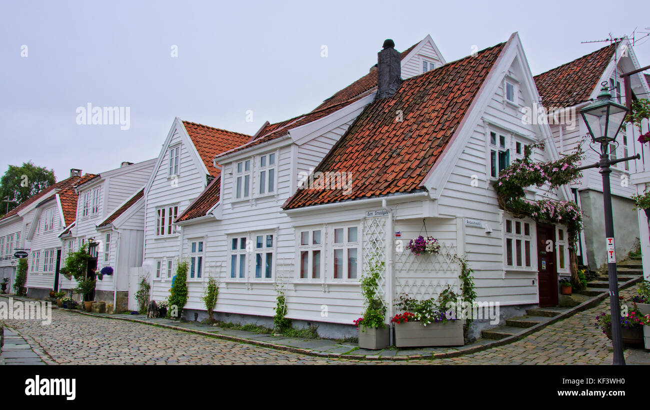 Typical white wooden houses in the old town of Stavanger Stock Photo ...
