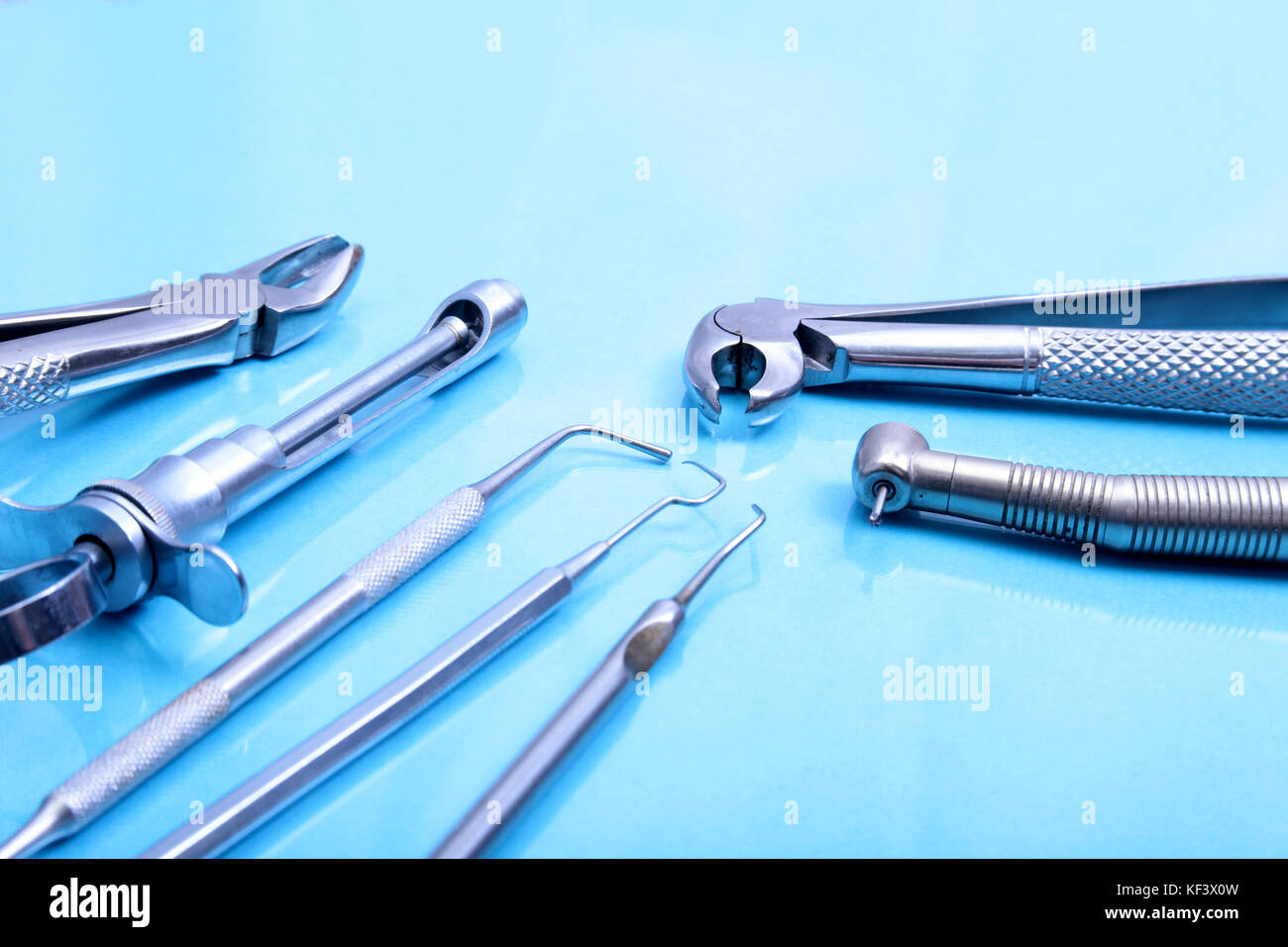 Set of metal medical equipment tools for teeth dental care Stock Photo ...