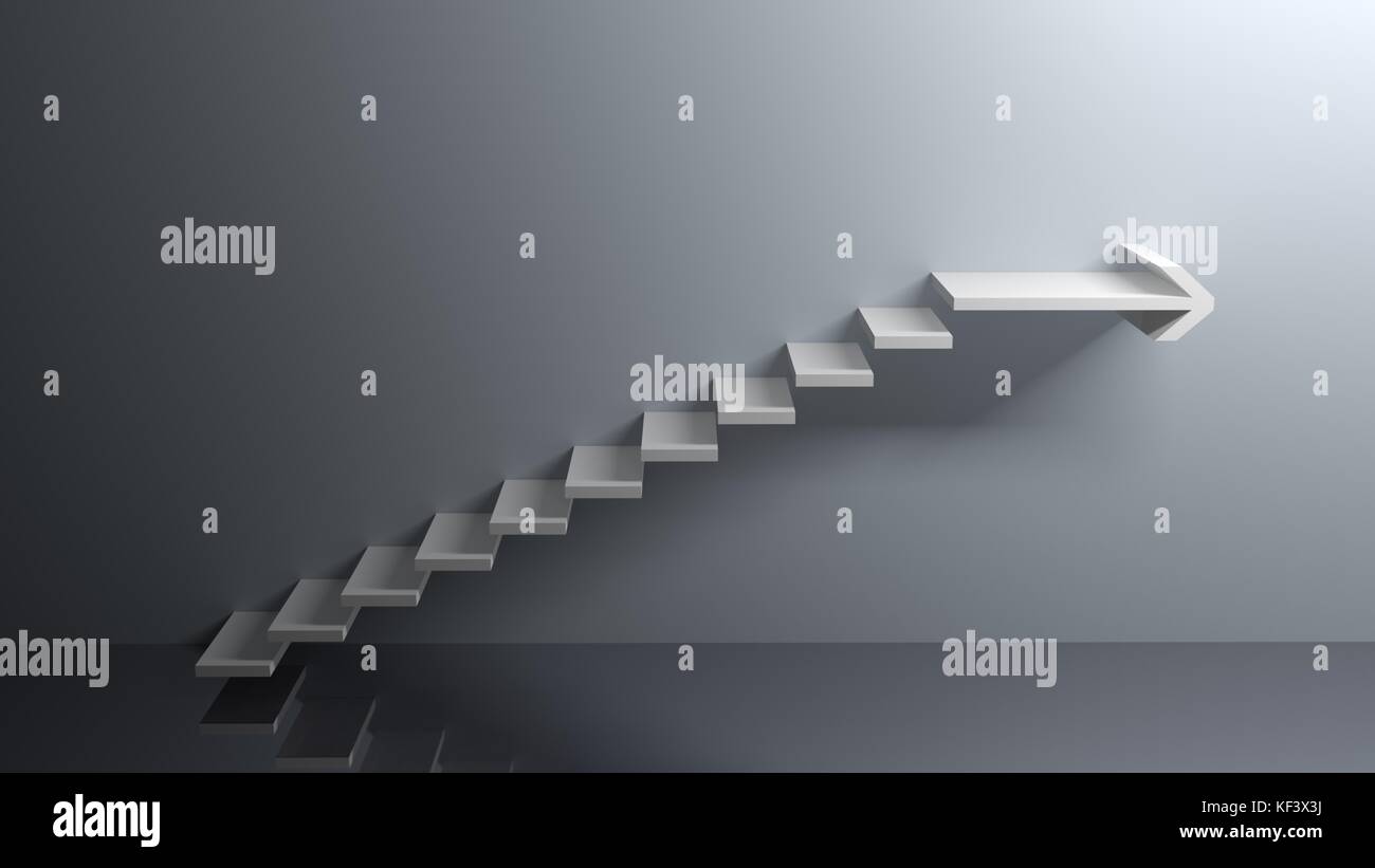 Stairs going up with arrow to right - 3D rendering Stock Photo - Alamy