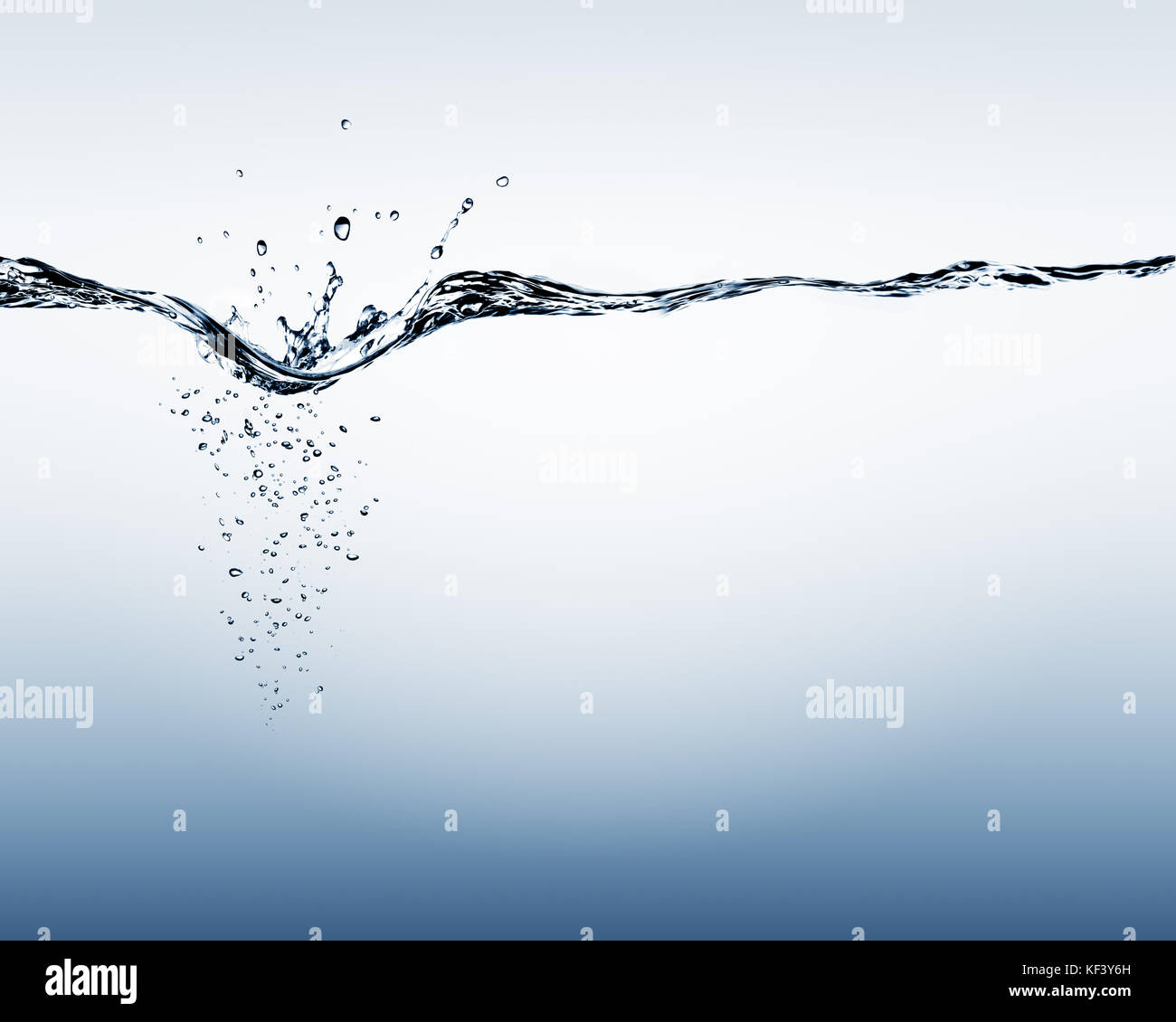 Blue water splash, water drops and bubbles depth gradient Stock Photo ...