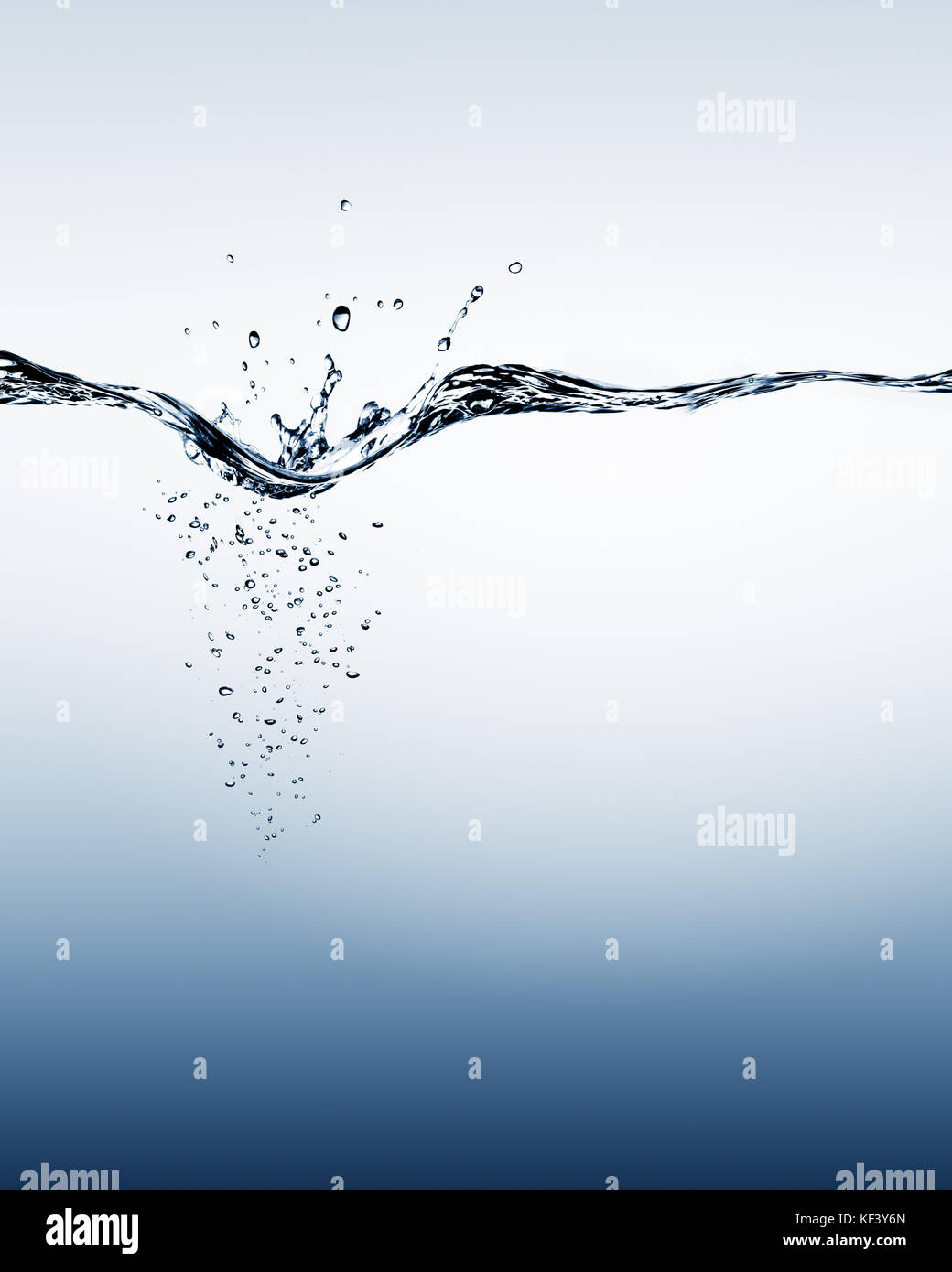 Blue water splash, water drops and bubbles depth gradient Stock Photo ...
