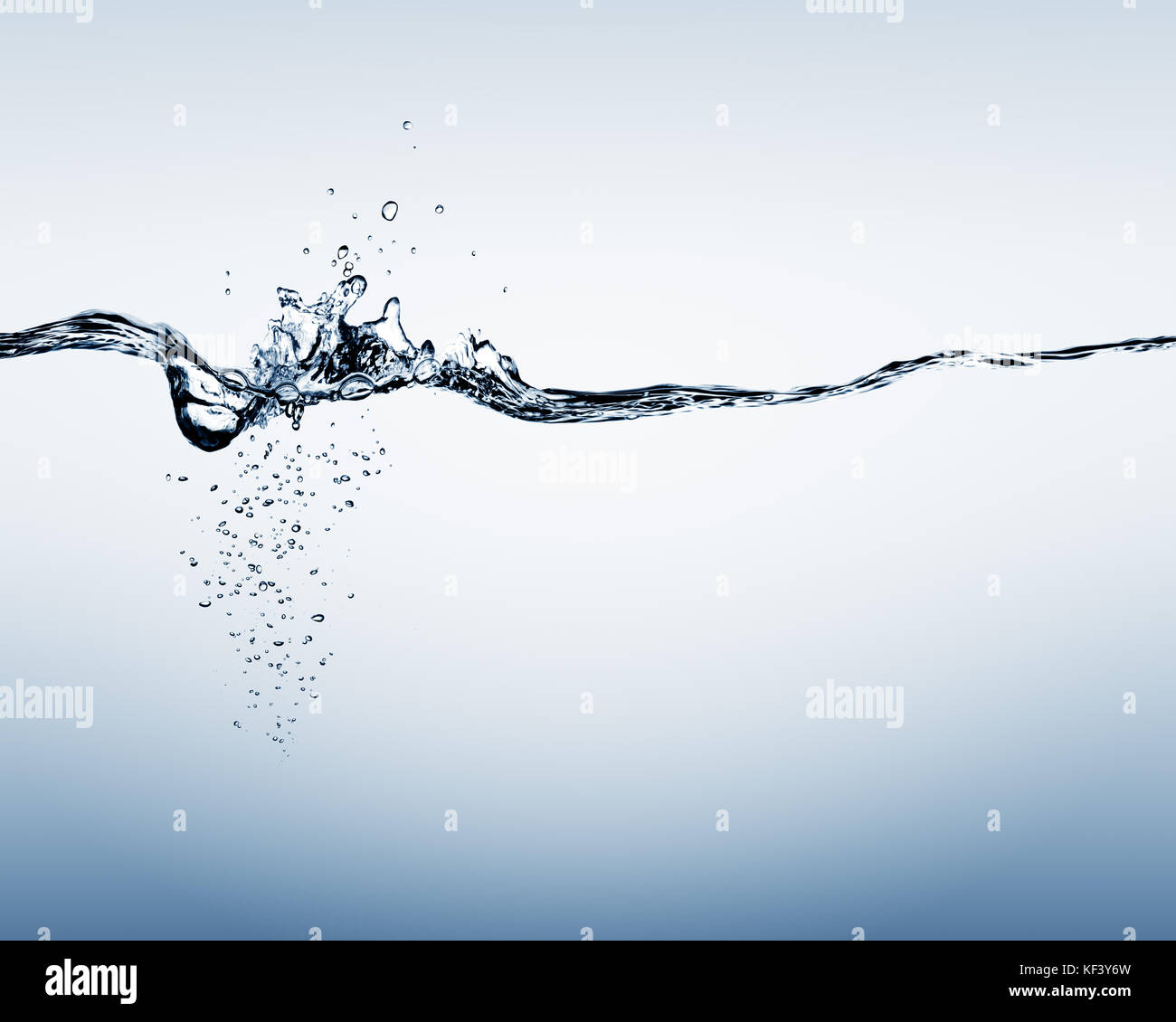 Blue water splash, water drops and bubbles depth gradient Stock Photo ...