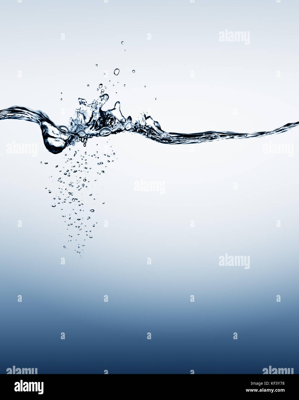 Blue water splash, water drops and bubbles depth gradient Stock Photo ...
