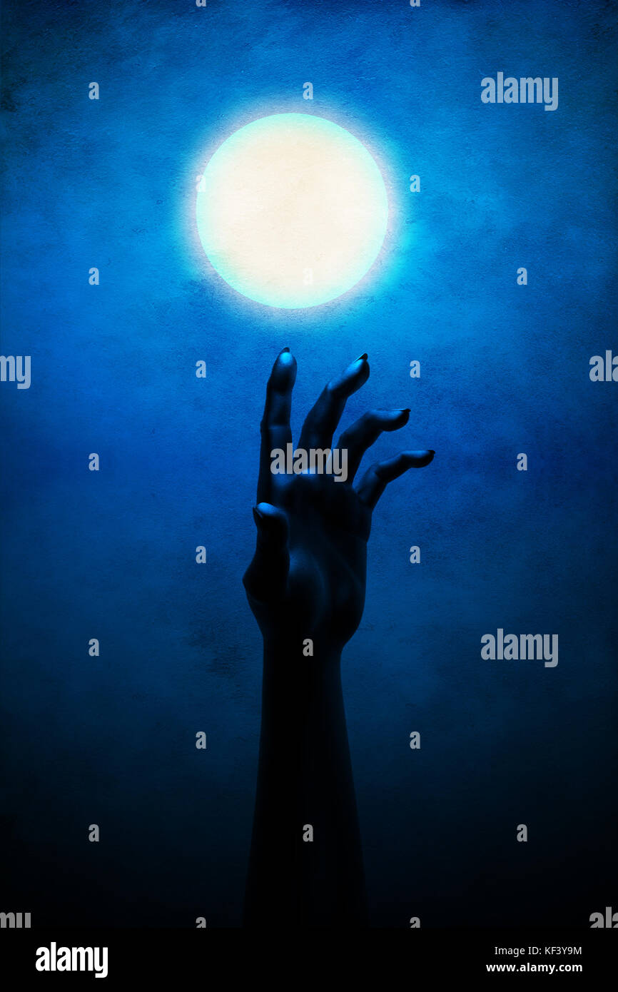 3D render of a female black hand reaching out for a bright light Stock ...