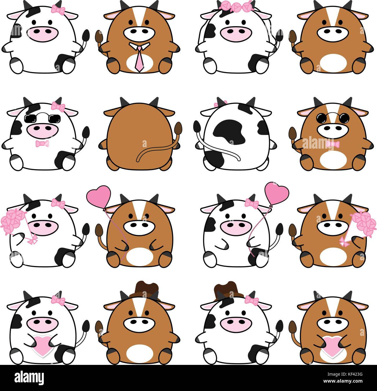Lovely cute couple cartoon cow collection set with variety charactor ...