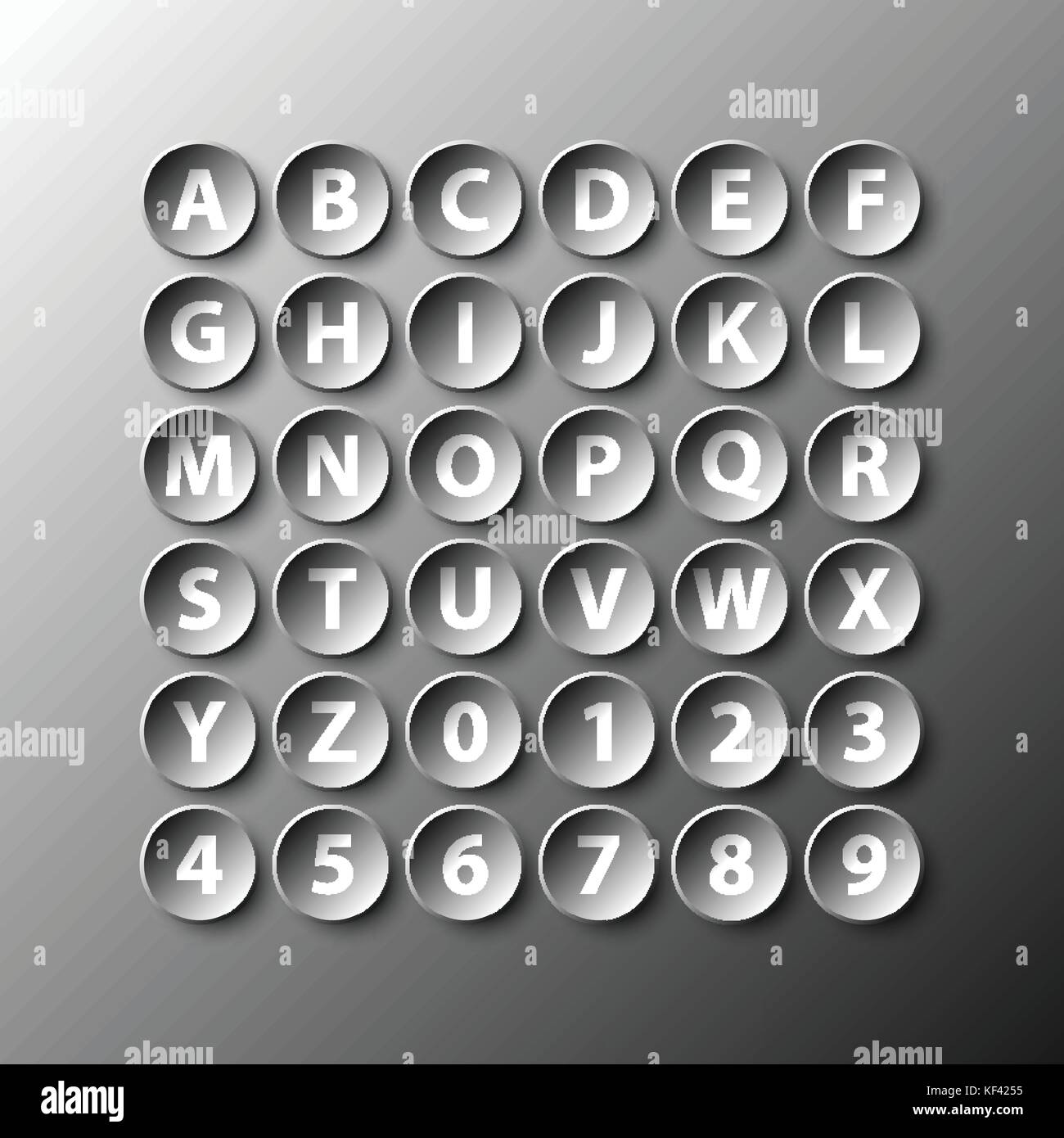 Simple black 3d circle paper of alphabet and number icon for vector ...