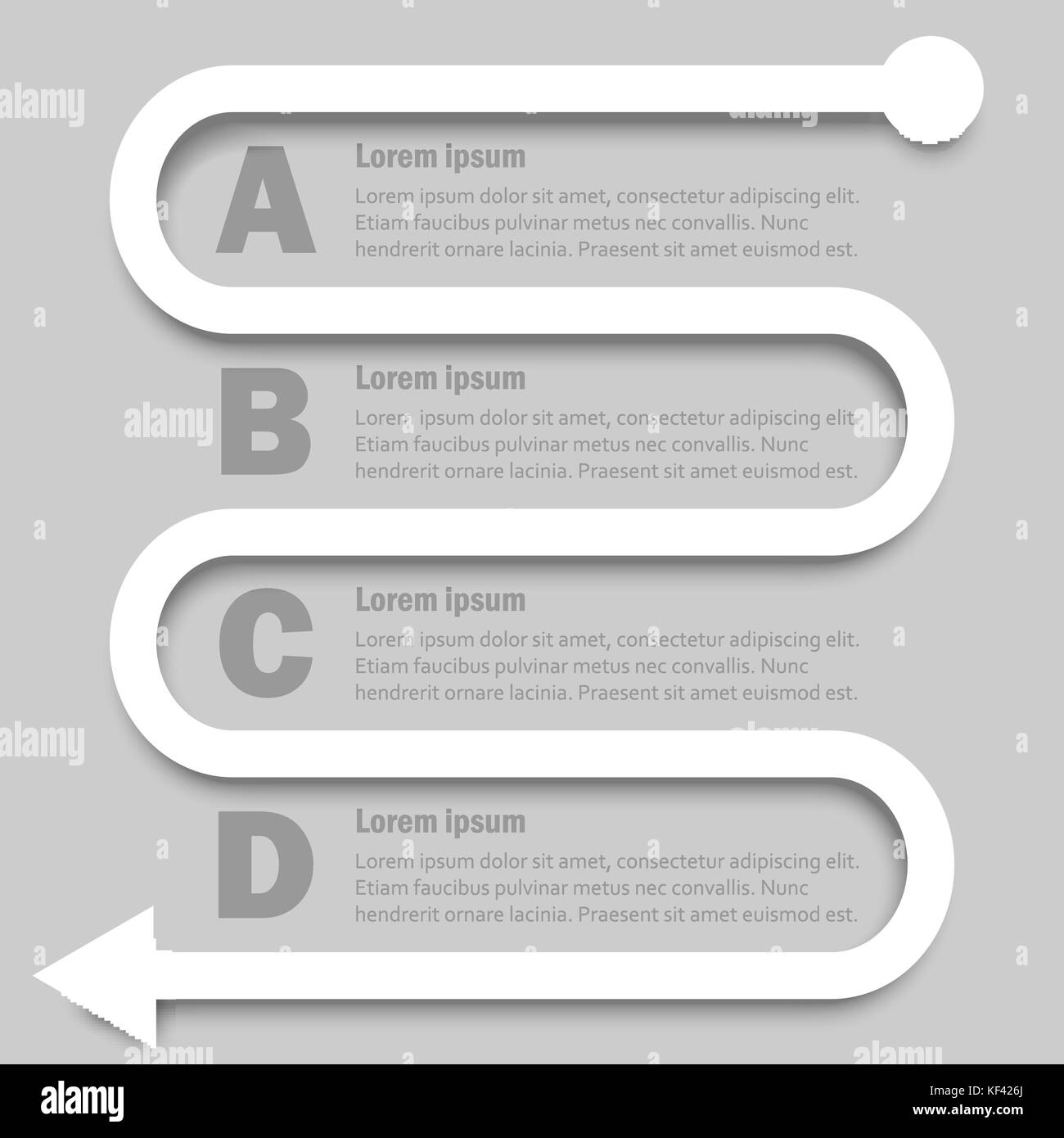 Simple white 3D paper arrow with four topics for website presentation ...