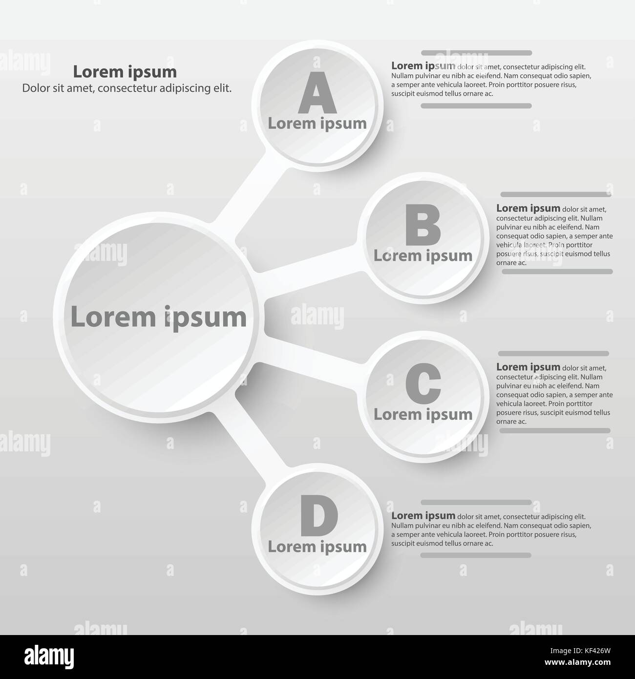 Simple white 3d paper circle with four topics for website presentation ...