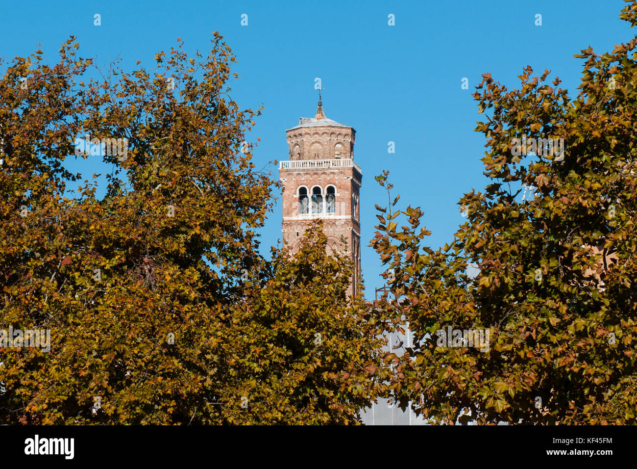 Venice, Italy. October, 2017. Trees change foliage in the Campo Santa ...