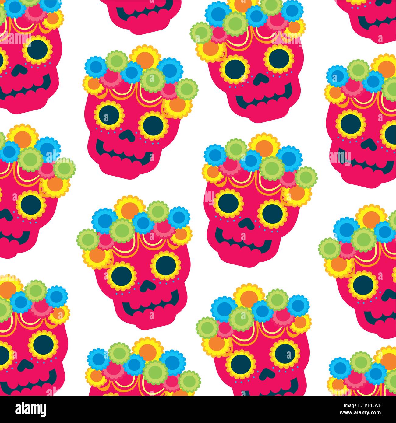 skull flowers the day of the death mexican seamless pattern Stock ...