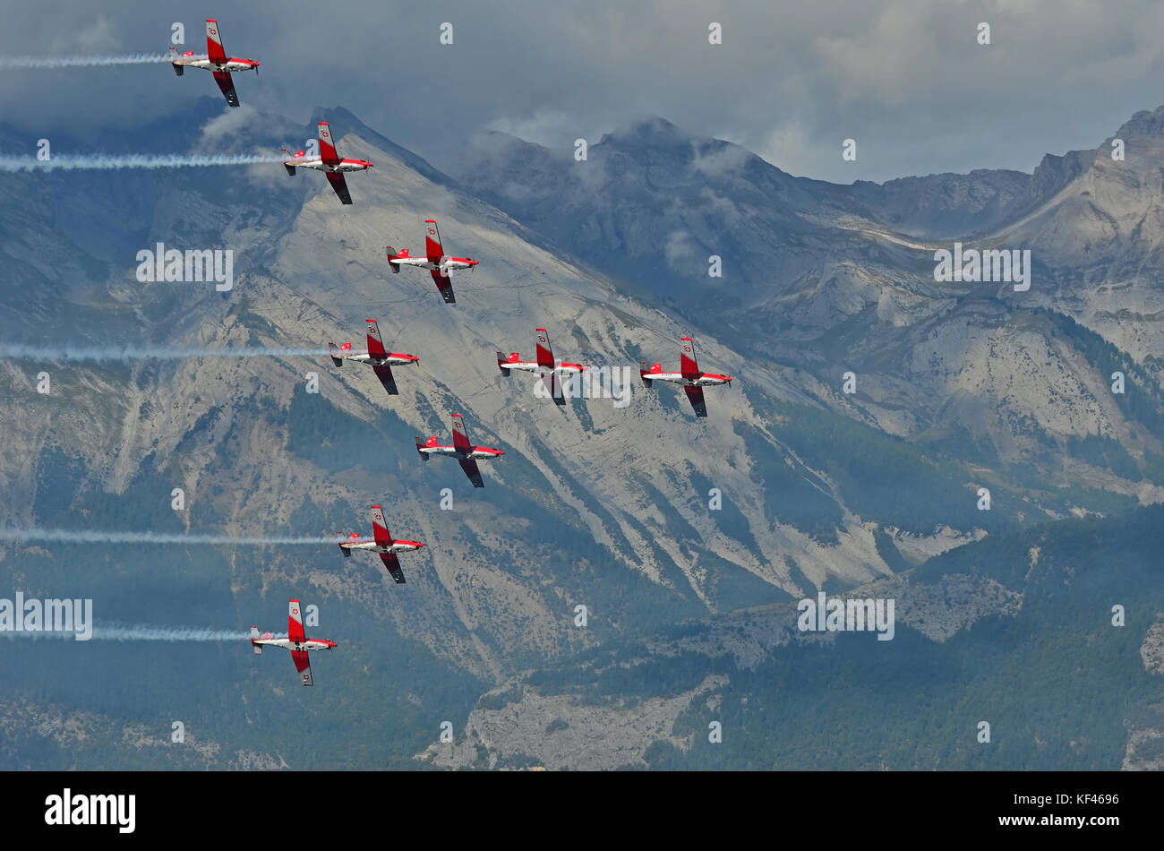SION, SWITZERLAND - SEPTEMBER 16: Swiss PC-7 Team in the Breitling Air ...