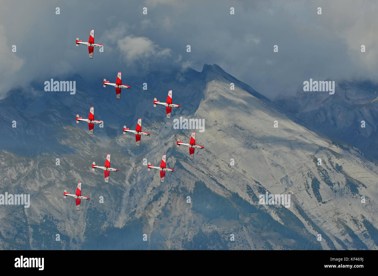 SION, SWITZERLAND - SEPTEMBER 16: Swiss PC-7 Team in the Breitling Air ...