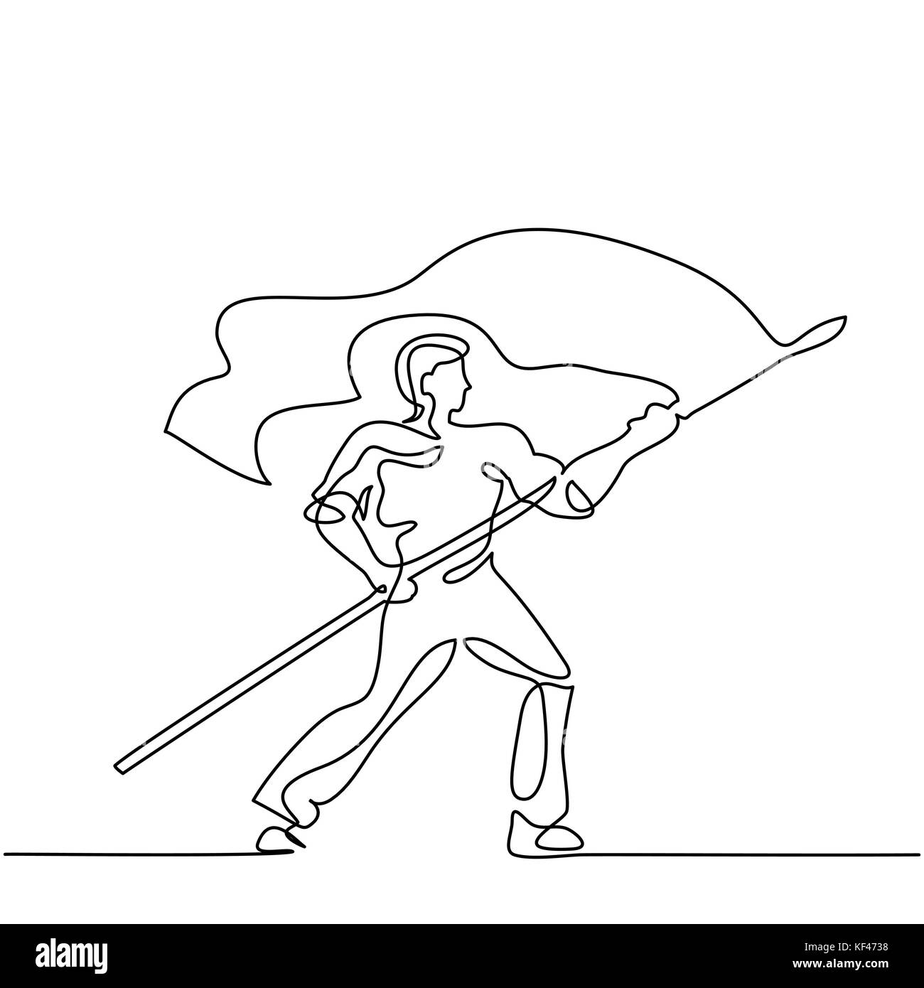 Man holding flag. Continuous line drawing Stock Vector Image & Art - Alamy
